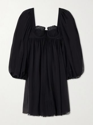 Dolce & Gabbana Mini-robe En Voile De Soie Et Coton M&eacute;lang&eacute;s &Agrave; Plis Et &Agrave; Finitions En Dentelle - Noir