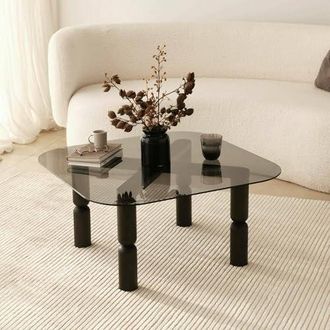 Dmora Couchtisch Psamathe 80x80x40h cm Schwarz Rauchglas
