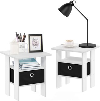 Furinno Andrey Beistelltisch mit Schublade, Weiß/Schwarz, 2er-Set