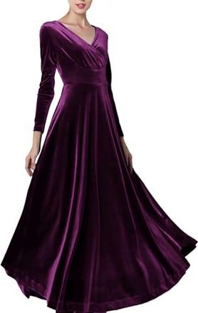 Generic Robe rouge &agrave; manches longues pour femme - Robe festive sexy en velours dor&eacute; pour femme et hiver - Col rond - Manches longues - Robe chemisier, lilas, 