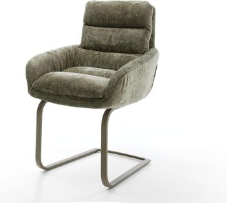 DELIFE Freischwinger Abelia-Flex mit Armlehnen Chenille Olive Freischwinger flach Effektfinish Titan, Esszimmerstühle