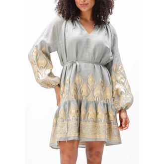 Greek Archaic Kori Kurzes Leinenkleid - - Dresses - Damen - Grau - L
