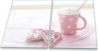 Decorwelt Herdabdeckplatte Abdeckung Ceranfeld Abdeckplatte Schneidebrett 2-Teilig 80x52 Süssigkeiten Rosa Spritzschutz Glasplatte Ceranfeldabdeckung Schutz Her