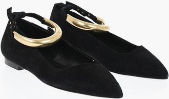 Isabel Marant Point-Toe Suede Ballerinas LEANOR With Gold Detail size 37