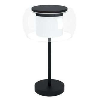 Eglo LED Tischlampe Briaglia-c, dimmbare Smart Home Nachttischlampe aus Metall in schwarz, Tischleuchte mit Glas Kugel und satiniertem Zylinder, Lampe Wohn