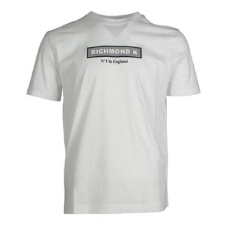 John Richmond Wei&szlig;es Baumwoll-T-Shirt mit Schwarzem Logo - - Tops - Herren - Wei&szlig; - 2XL
