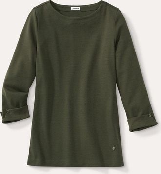 Walbusch T-Shirt Damen Baumwollshirt Softrib U-Boot-Ausschnitt 3/4-Arm mit Knopfdetail Kurzarm, pflegeleicht