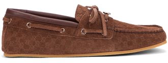 Gucci Womens Boat Shoes Brown Suede Calf Skin Loafers