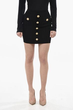 Balmain Ribbed Mini Skirt with Gold-Effect Buttons Balmain