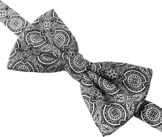Dolce & Gabbana Mens Silk Papillon With Geometric Pattern Bow Tie Black Ties
