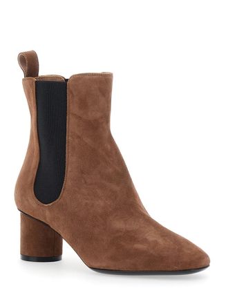 Pollini Womens Brown Suede Ankle Boots With Elastic Side Panel Leather