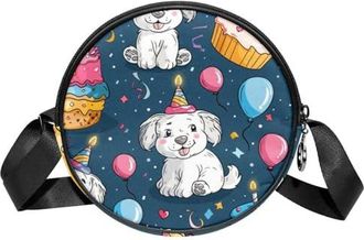 Generic Sac &agrave; bandouli&egrave;re rond pour femme, chien, g&acirc;teau danniversaire, petit sac &agrave; dos &agrave; bandouli&egrave;re avec fermeture &eacute;clair, bretelles r&eacute;glables, sac &agrave; main r