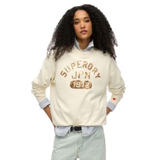Superdry Damen Locker geschnittenes Sweatshirt mit Verzierung im College-Stil Creme 36
