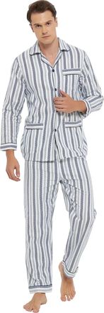 Global Herren Warm Flanell Pyjama Set aus 100% Baumwolle aus Zweiteiliger Schlafanzug mit Langes Nachtw&auml;sche Hausanzug mit Kordelzug Lang Hose f&uuml;r M&auml;nnlich