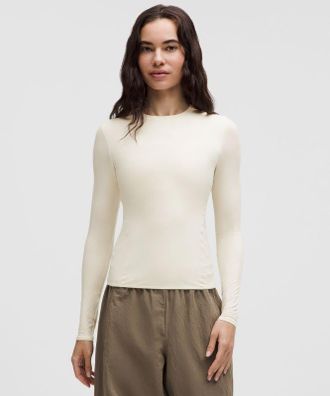 lululemon Wundermost Ultraweiches Langarmshirt mit Rundhalsausschnitt aus Nulu f&uuml;r Frauen - Gr&ouml;&szlig;e XL in Light Ivory