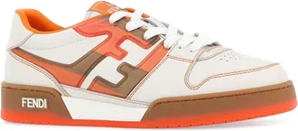 Fendi Mens Multicolor Leather Fendi Match Sneakers White Orange