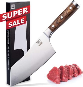 Zayiko Hackmesser 19,00 cm Klinge I Scharfes Küchenmesser und Profi Kochmesser aus deutschem Stahl mit Pakkaholzgriff und Geschenkbox Serie IZUMI