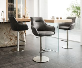 DELIFE Barstuhl Alja-Flex Mikrofaser Anthrazit Vintage Drehfuß höhenverstellbar Edelstahl drehbar Taschenfederkern, Barstühle