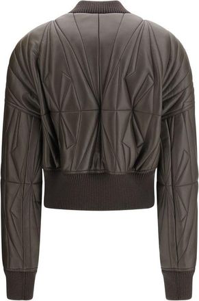 Moncler Geometric Quilted Leather Jacket - Brown
