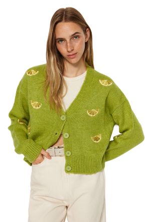 Trendyol Trendyol Womens Damen Stickerei Lange Ärmel Regulär Strickjacke Cardigan Sweater, Green, L