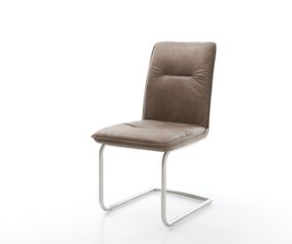 DELIFE Freischwinger Vinjo-Flex Mikrofaser Taupe Vintage Freischwinger rund Edelstahl, Esszimmerst&uuml;hle