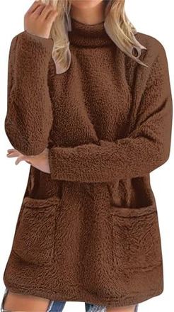 Generic Manteau dhiver ample en laine pour femme - Pull à manches longues avec poches - Chemise à manches mignonnes 2026 - Hauts en polaire - Pull pelucheux d