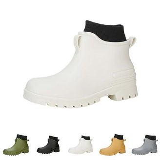 Generic Bottes de pluie en caoutchouc Chelsea pour femme avec doublure en peluche, bottines dhiver chaudes, imperm&eacute;ables, antid&eacute;rapantes pour le travail de la