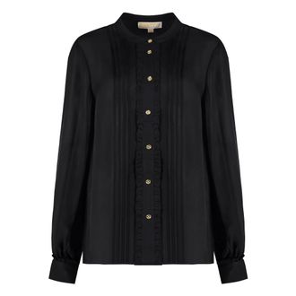 Michael Kors Seidenmischbluse mit dekorativen R&uuml;schen - - Blouses & Shirts - Damen - Schwarzk - L