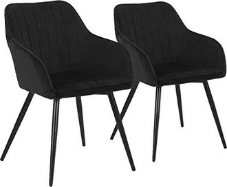 Happy Garden Lot de 2 chaises en Velours BERTILLE Noires - Style Moderne avec Dossier et accoudoirs en Velours rembourr&eacute;e et Pieds en m&eacute;tal Noir