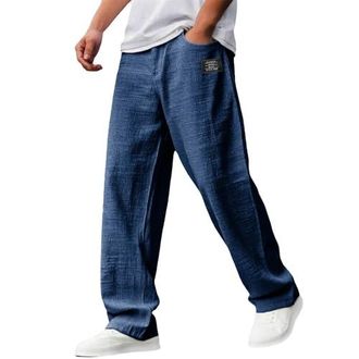 Generic Pantalon en lin pour homme avec cordon de serrage - L&eacute;ger - Pantalon de loisirs - Couleur unie - Pantalon long pour homme - Pantalon de plage - Vacanc