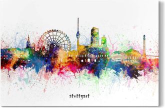 artboxONE Galerie-Print 150x100 cm Stuttgart Skyline Artistic hochwertiges Acrylglas auf Alu-Dibond von Bekim Mehovic
