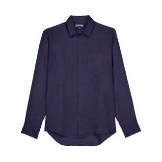 Vilebrequin Leinen- und Baumwollhemd Jacquard Turtle Monogram - - Shirts - Herren - Blau - 2XL