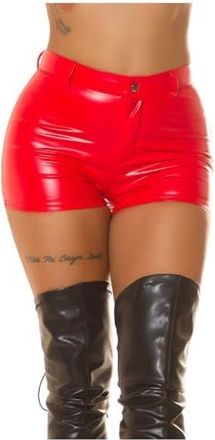 Koucla Short taille haute pour femme en cuir synth&eacute;tique, rouge, S