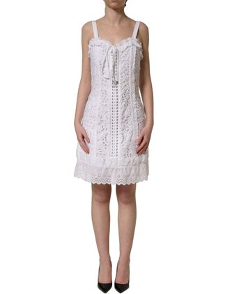 Dolce & Gabbana Womens White Broderie Anglaise Cotton Mini Dress Viscose Polyester