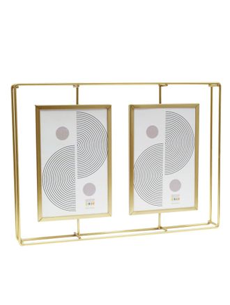 Deknudt Frames Bilderrahmen aus vergoldetem Metall - schlicht - Vintage - f&uuml;r 2 Fotos im Format 10 x 15 cm - zum Aufh&auml;ngen oder Aufstellen