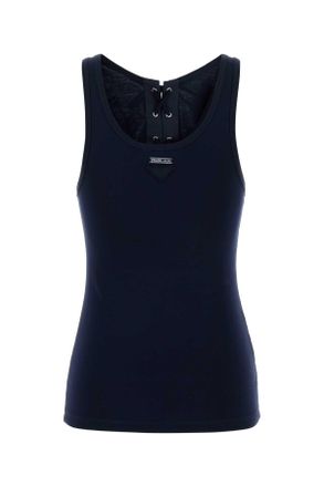 Prada Womens Navy Blue Cotton Tank Top Maglie Sweater