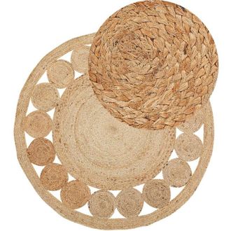 Beliani Teppich AHLAT Beige &oslash; 120 cm Jute