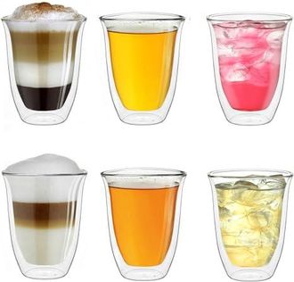 Creano Verres &agrave; double paroi 400 ml, lot de 6, grand verre thermo &agrave; double paroi en verre borosilicat&eacute;, verres &agrave; caf&eacute;, verres &agrave; th&eacute;, verres &agrave; latte, verres &agrave;