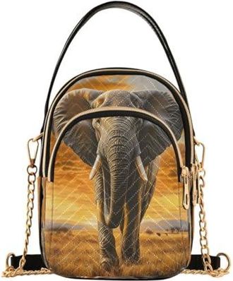 Mnsruu Petit sac &agrave; bandouli&egrave;re en cuir avec &eacute;l&eacute;phant, coucher de soleil et nuage, pour femme