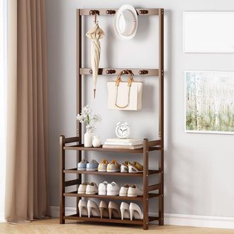 Generic DREI-in-Eins-Schuhregal aus Holz, Schuhregale mit Garderobenst&auml;nder, Schuhst&auml;nder mit Gro&szlig;em Fassungsverm&ouml;gen for Eingangsbereich, Wohnzimmer, Balkon,