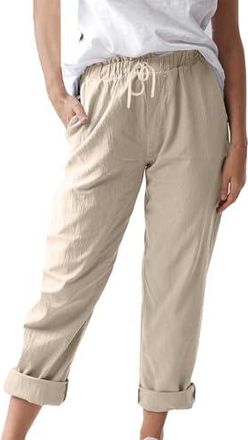 Generic Pantalon en Lin Ample Femme Fluide Large Elegant Pantalon Droit pour Femme Taille &Eacute;lastique D&eacute;contract&eacute; avec Poches Pantacourt Fluide Ample V&ecirc;tements 