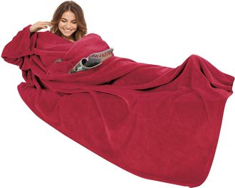 Gözze Premium Kuscheldecke mit Ärmeln und Brusttasche, 150 x 240 cm - Rot