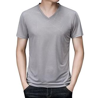 Generic T-shirt de sport &agrave; manches courtes pour homme Motif rayures, gris, 4XL