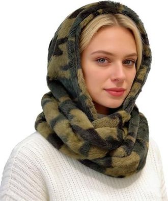 Lina & Lily &Eacute;charpe Tube &agrave; Capuche en Fausse Fourrure pour Femme Hiver (Camouflage Vert)