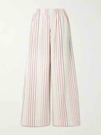 Marrakshi Life The Palazzo Striped Cotton Wide-leg Pants - White