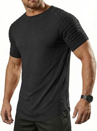 Coofandy T-Shirt &agrave; Manches Courtes pour Homme Col Rond Shirt Raglan Long Sport Shirts Course Pied S&eacute;chage Rapide A-Noir M