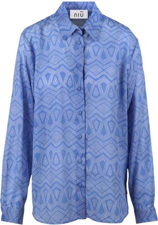 Ni&ugrave; Niu, Femme, Blouses et Chemises, Bleu, Taille: 40 FR Camicia fantasia geometrica