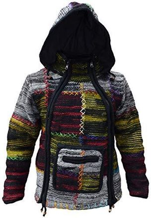 Gheri Little Kathmandu Hommes Laine Patchwork Kangaroo Poche Doubl&eacute; Polaire Tricot&eacute;s &agrave; la Main Hiver Veste Capuche Double Zip Large