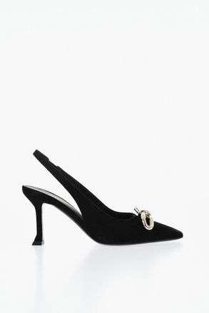 Ferragamo Suede Slingbacks ARLENE with Gold Metal Detail Heel 8.5cm Salvatore Ferragamo