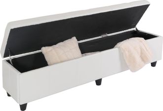 Mendler Bank Sitzbank mit Aufbewahrung Kriens XXL-AM, Leder + Kunstleder, 180x45x45cm - weiß